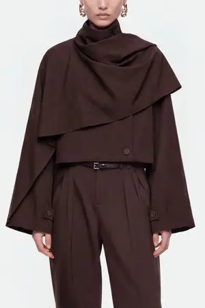 NOCTURNE Stand Collar Trench Coat - Brown