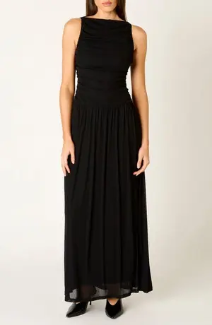 NIA Clea Ruched Fit & Flare Drop Waist Dress - Black