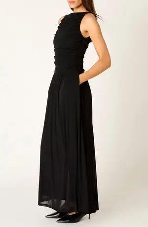 NIA Clea Ruched Fit & Flare Drop Waist Dress - Black