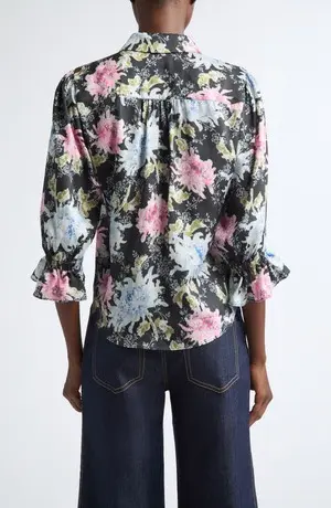 Cinq À Sept Fiona Ikat Dahlia Three-quarter Sleeve Shirt