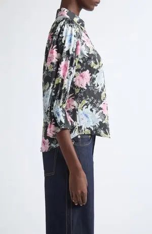 Cinq À Sept Fiona Ikat Dahlia Three-quarter Sleeve Shirt