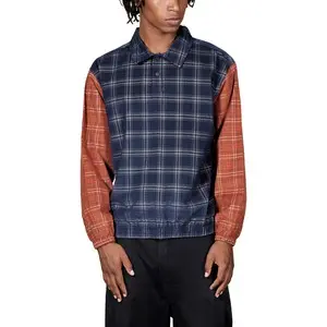 PLEASURES Colorblock Check Cotton Corduroy Shirt - Navy