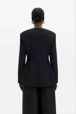 MALINA Carol Collarless Wool Silk Blazer