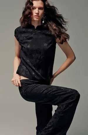 Mango Tamary Jacquard Band Collar Top