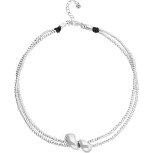 UNODE50 Tone Beaded Necklace With Drop Detail - Silver