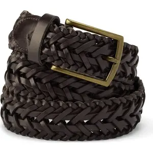 LANDS' END Leather Braid Belt Brown