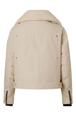 Moose Knuckles Aurora Down & Feather Fill Trucker Jacket With Genuine Shearling Collar