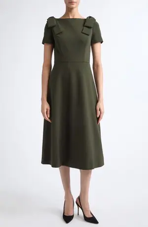 Carolina Herrera Bow Shoulder A-line Midi Dress - Forest Green