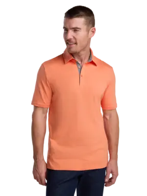 PAUL FREDRICK Mercerized Cotton Three Button Polo - Melon
