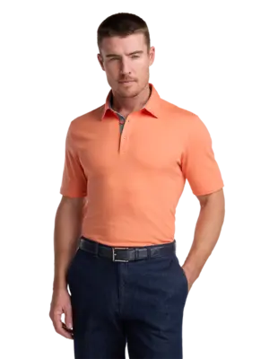 PAUL FREDRICK Mercerized Cotton Three Button Polo - Melon