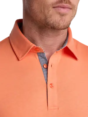 PAUL FREDRICK Mercerized Cotton Three Button Polo - Melon
