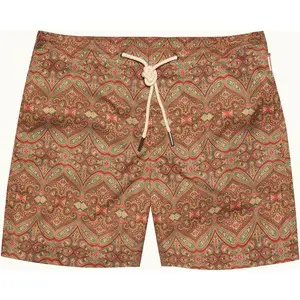 Orlebar Brown Bulldog Drawcord Mid Length Paisley Carnival Swim Shorts Vermillion