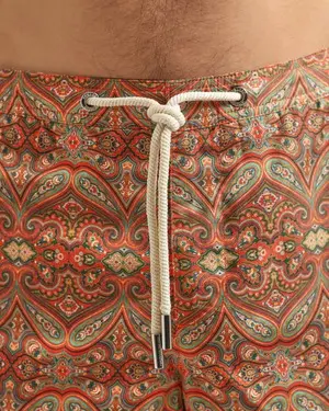 Orlebar Brown Bulldog Drawcord Mid Length Paisley Carnival Swim Shorts - Vermillion