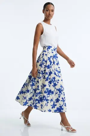 EXQUISE Elastic Waist Pleated Regular Midi Skirt