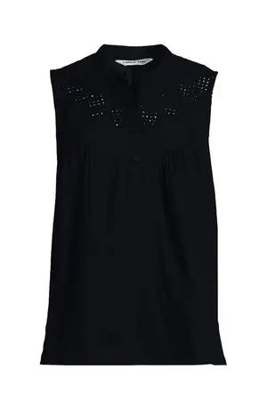 LANDS' END Sleeveless Eyelet Pullover Top - Black
