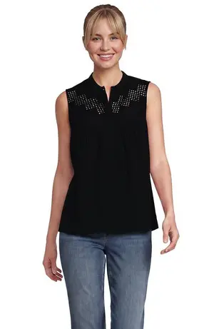 LANDS' END Sleeveless Eyelet Pullover Top - Black