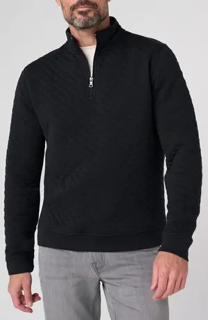 LIVERPOOL Diamond Quilted Quarter Zip Pullover - Black