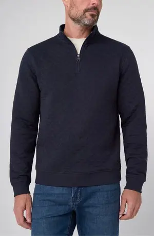 LIVERPOOL Diamond Quilted Quarter Zip Pullover - Navy