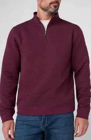 LIVERPOOL Diamond Quilted Quarter Zip Pullover - Wine