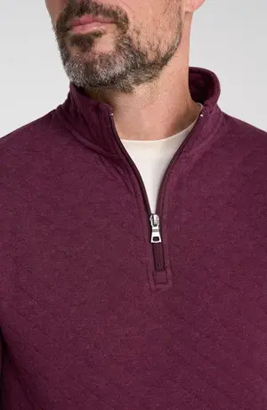 LIVERPOOL Diamond Quilted Quarter Zip Pullover - Wine