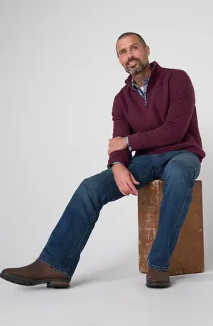 LIVERPOOL Diamond Quilted Quarter Zip Pullover - Wine