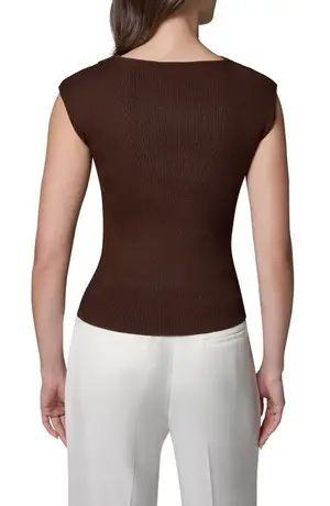Donna Karan New York Aymmetric Cap Sleeve Rib Sweater - Canyon