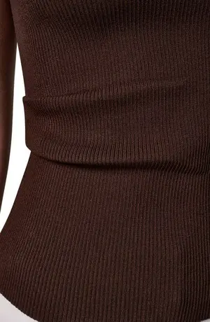 Donna Karan New York Aymmetric Cap Sleeve Rib Sweater - Canyon