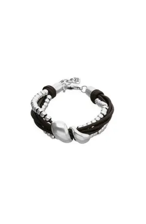 UNODE50 Leather Bracelet With Dual -tone Drops - Silver