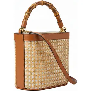 SARAH STEWART Tara Cane Wicker Bucket Bag - Tan