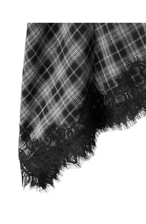 Mango Lace Trim Plaid Midi Skirt