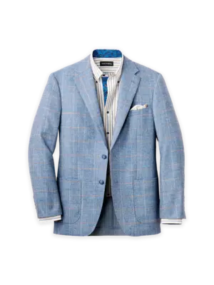 PAUL FREDRICK Wool Single Breasted Notch Lapel Sport Coat - Tan/light Blue