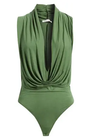 Free People We're Going Out Plunge Neck Bodysuit - Forest Fairy