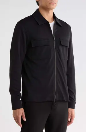 REISS Glover Two-way Zip Twill Shirt Jacket - Black