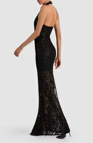 Alice + Olivia Koi Embellished Lace Halter Gown