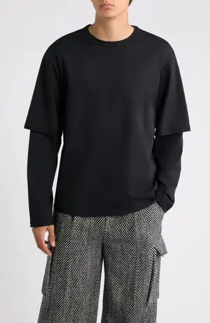 KROST Double Layer Long Sleeve Stretch Cotton T-shirt - Black