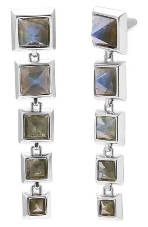 EDDIEBORGO Graduated Pyramid Linear Drop Earrings - Silver/labradorite