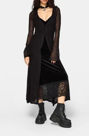 DISTURBIA Adara Longline Fine Knit Cardigan - Black