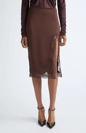 Balmain Lace Trim Knit Midi Skirt - A91 Chestnut