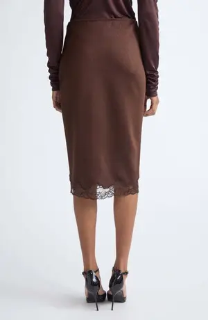Balmain Lace Trim Knit Midi Skirt - A91 Chestnut
