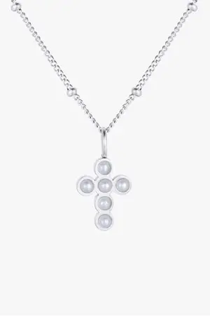 ATOLEA Pearl Cross Necklace - Silver