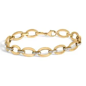HAUS OF BRILLIANCE Gold Vermeil 1/10 Cttw Diamond Bold Oval Link Bracelet - Silver