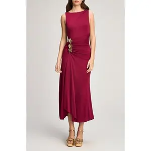 Cinq À Sept Eliro Ruched Bateau Neck Midi Dress - Beet Red
