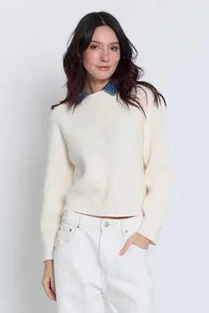 Central Park West Nash Denim Collar Sweater - Ivory