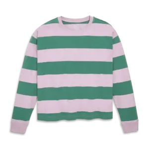 PRIMARY Fit Long Sleeve Relaxed Tee In Rugby Stripe - Hydrangea Sunwashed Teal