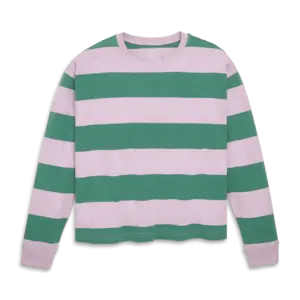 PRIMARY Fit Long Sleeve Relaxed Tee In Rugby Stripe - Hydrangea Sunwashed Teal