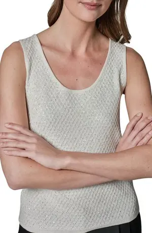 Donna Karan New York Novelty Sequin Scoop Neck Cotton Blend Camisole