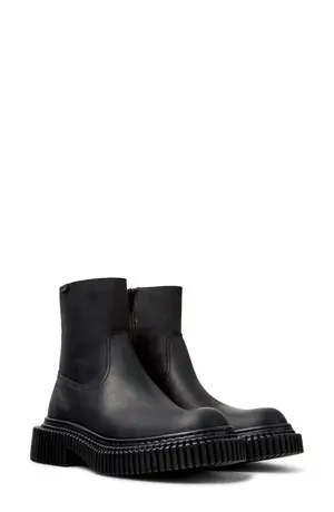 Camper Pix Leather Zip Up Boot - Black