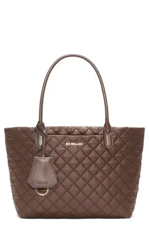 Mz Wallace Daily Small Quilted Nylon Tote Walnut