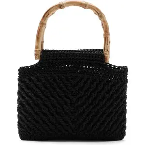 Mango Braided Bamboo Handle Handbag - Black
