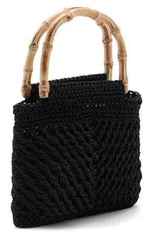 Mango Braided Bamboo Handle Handbag - Black